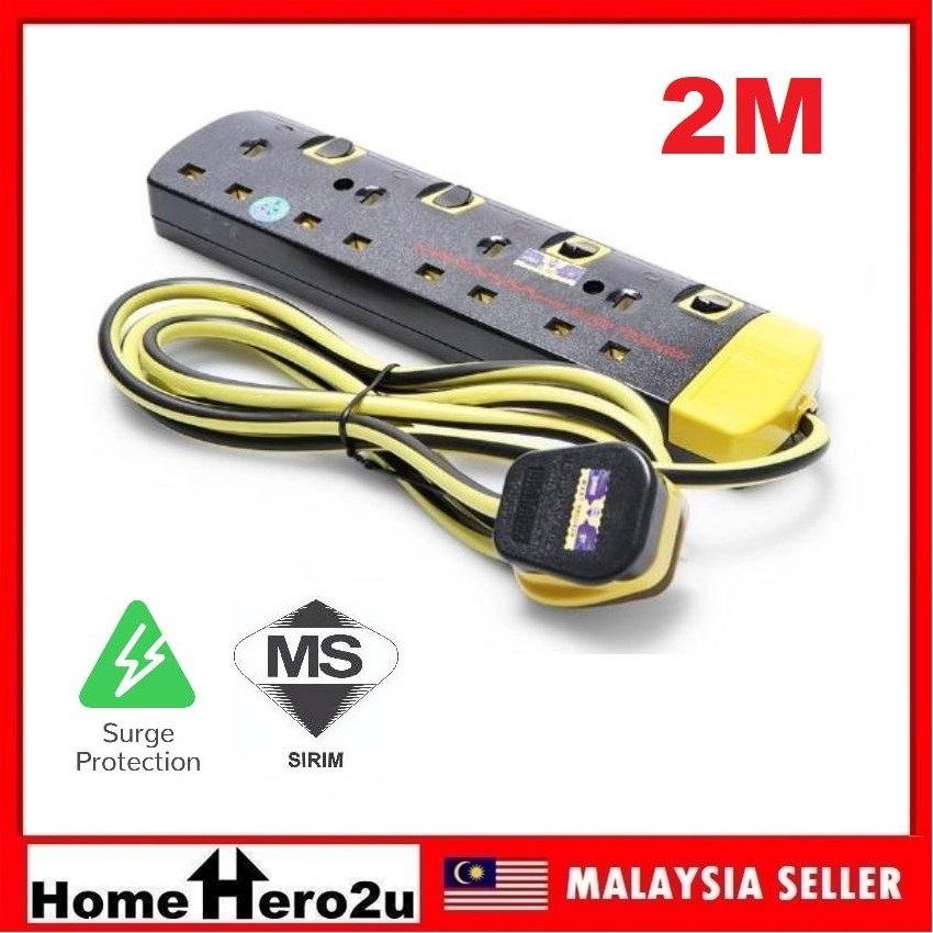 Designer 4 Gang Way Extension Wire Trailing Socket with Surge Protector ...