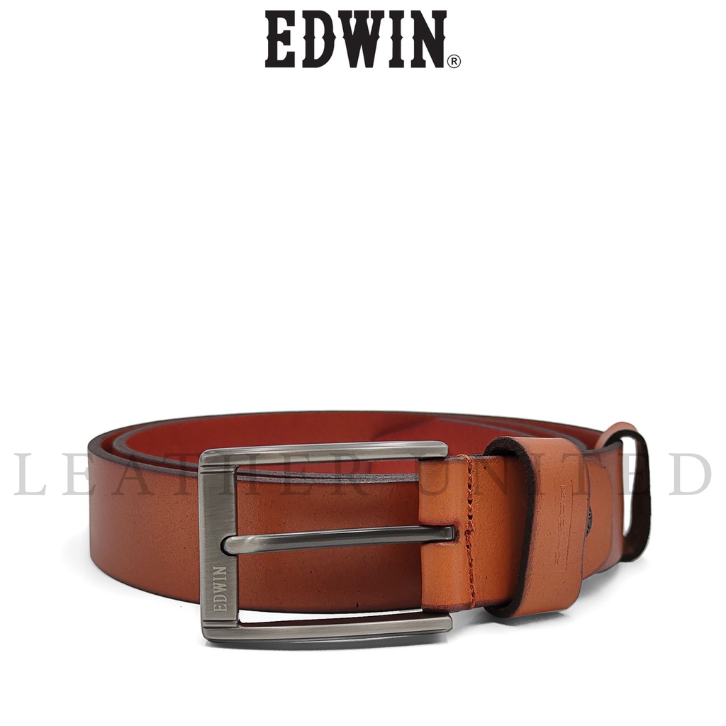 Edwin Genuine Top Grain Leather 35MM Vintage Logo Pin Buckle Belt # ...