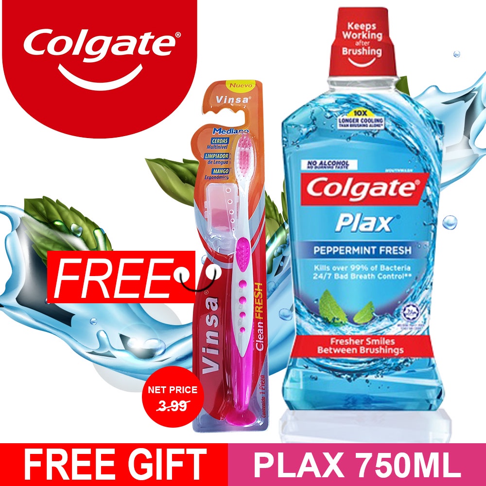 Colgate Plax Peppermint Mouthwash Eliminates 99.9% Bacteria (750ml ...