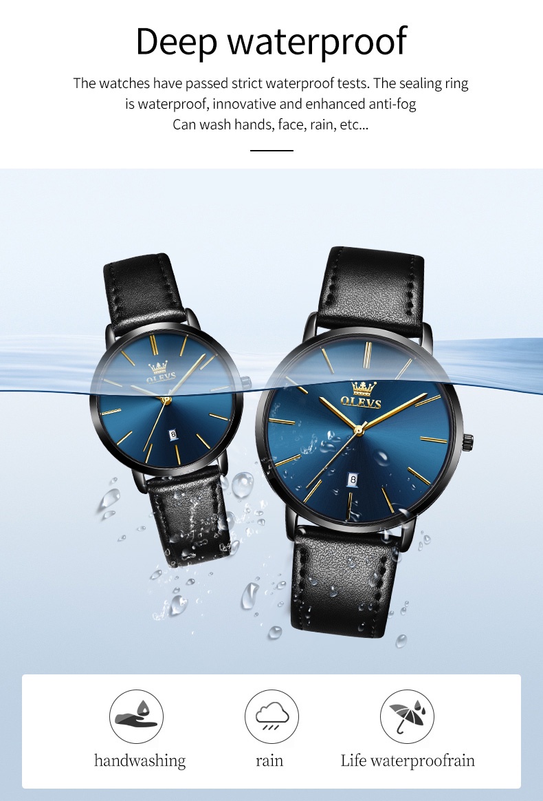 OLEVS Thin Couple Watches Black Leather Original Jam Tangan Couple ...