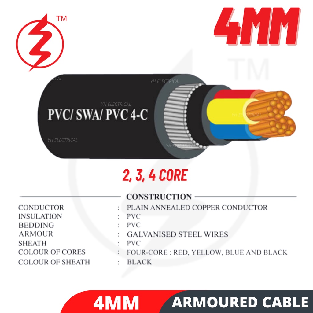[LOOSE CUT] 4mm x 2C /3C / 4C Armoured Cable / Underground Cable ...