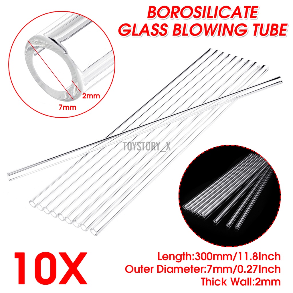 10Pcs Glass Tubes 300mm OD 7mm 2mm Thick Wall Borosilicate Glass Blowing Tube Transparent ...