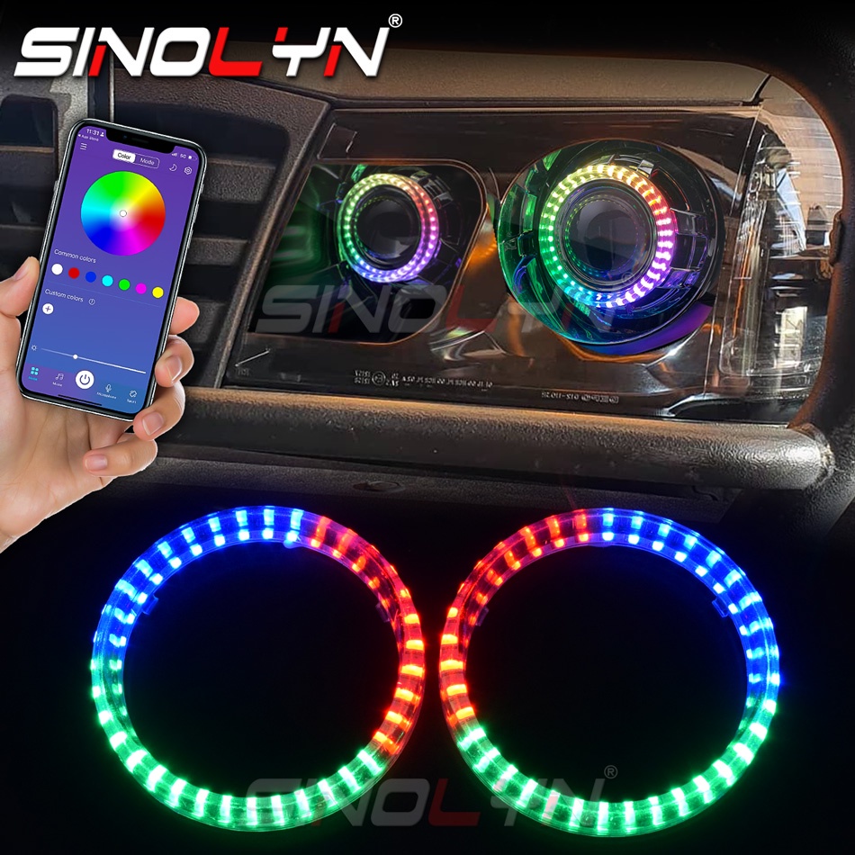 Sequential Flow RGB Angel Eyes LED Running Lights Colorful Streamer APP ...