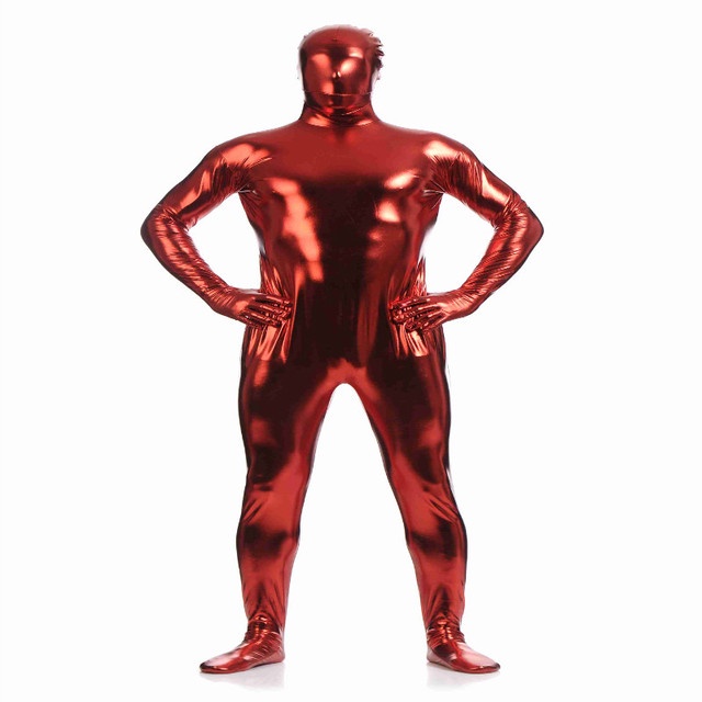 Men's Metallic Shiny Zentai Full Bodysuit Back Zipper Costum Made ...