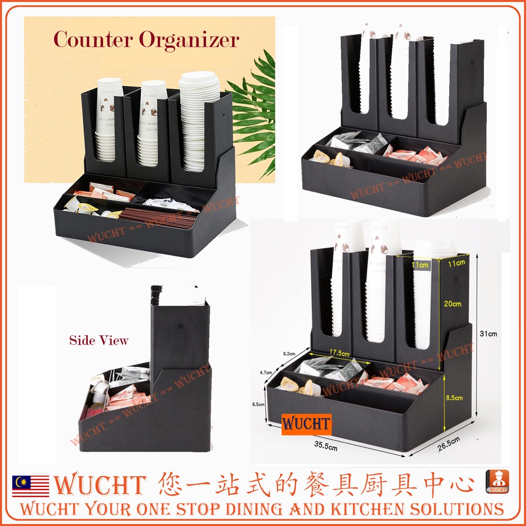 【WUCHT】6 Compartments Bar Cafe Counter Organizer Black Coffee Condiment ...