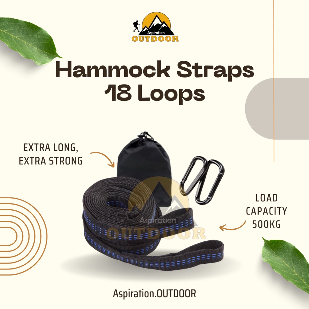 High Strength 2 Pcs Hammock Straps 18 Loops Hanging Strap Carabiner ...