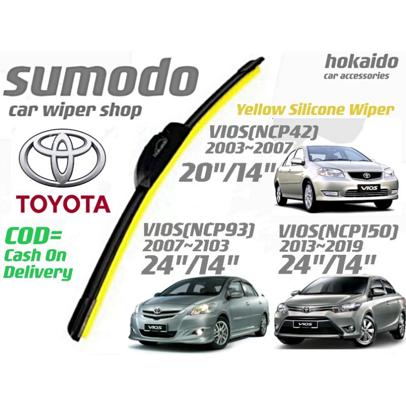 Toyota Vios Silicone Wiper (NCP42/NCP93/NCP150) 1Pair(2Pcs) Sumodo Car ...