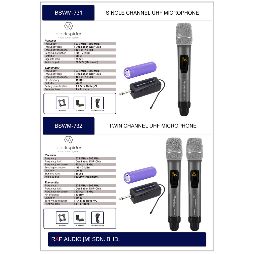 BLACK SPIDER [BSWM-731] SINGLE / [BSWM-732] TWIN CHANNEL UHF HANDHELD MICROPHONE | Shopee Malaysia