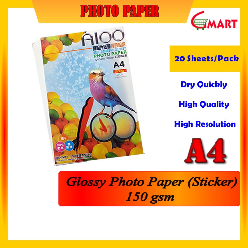 A100 Glossy Photo Paper (STICKER) A4 150gsm (20 sheets) | Shopee Malaysia