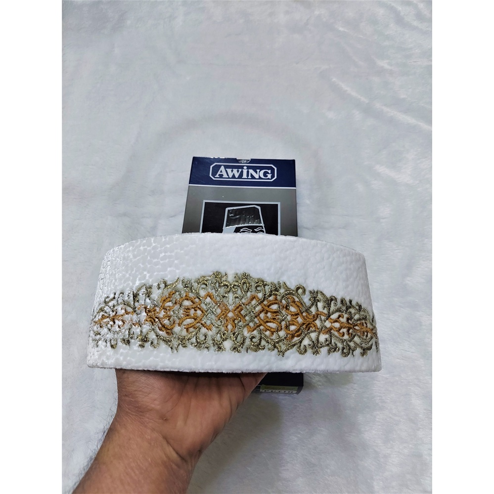 Songkok Peci Awing White Embroidered Zhavier Gold | Shopee Malaysia