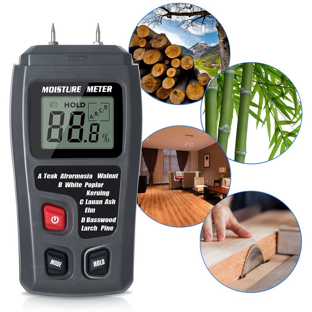 Moisture Meter Wood Moisture Detector LCD Damp Moisture Tester 2 Test ...