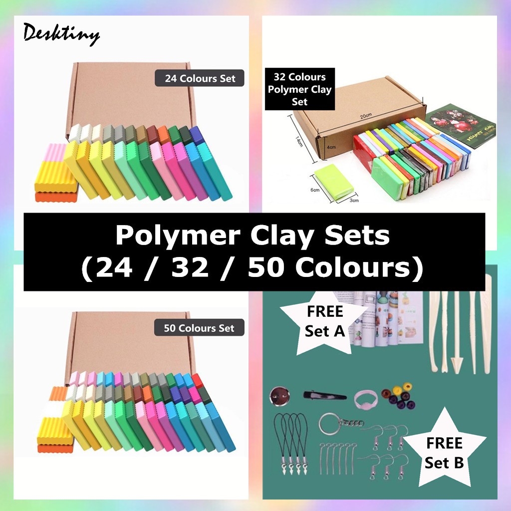 【READY STOCKS Get 1 FREE 2】Polymer Clay Set 24 /32 /50 Colours Set ...