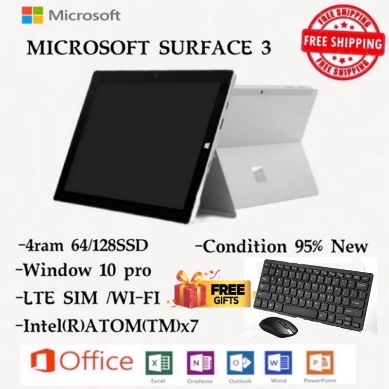 Microsoft Surface 3/ (4 Ram 128SSD) 95% WINDOW10 PRO-CAN USE SIM 4G ...