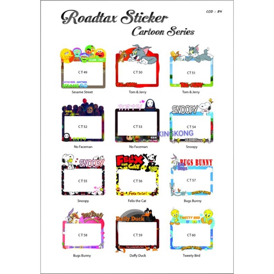 CARTOON ROAD TAX STICKER-Sesame Street/Tom&Jerry/No faceman/Snoopy ...