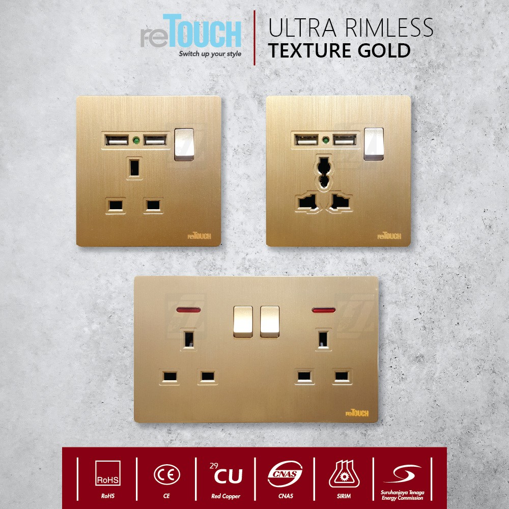 Retouch Ultra Rimless Socket 13A Flat USB, Multiple USB, 2G 13A Flat ...