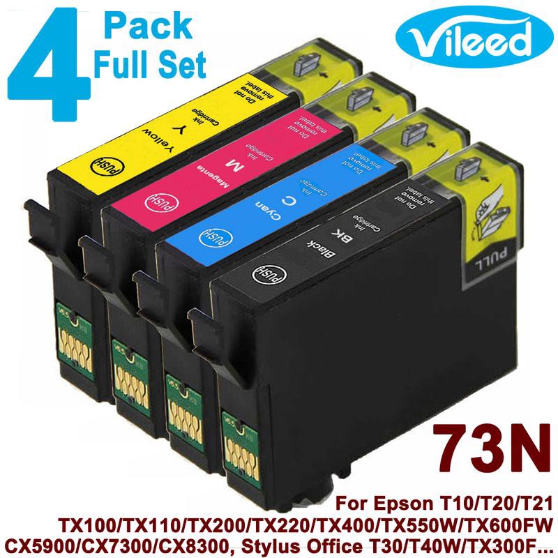 Vileed 4 Pack 73N Ink Cartridge For Epson T10 T11 T13 T20e T21 T30 T40w ...