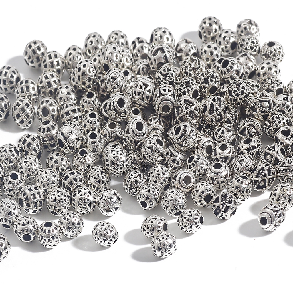 20 Pieces 6mm Hollow Vintage Metal Beads Supplies Antique Silver ...
