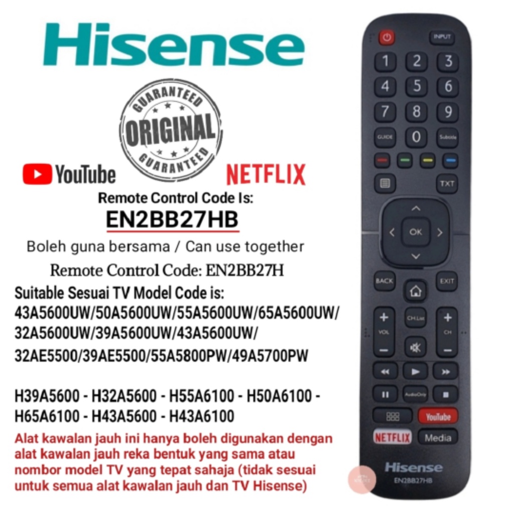 Hisense smart Led TV Remote Control ( Original EN2BB27HB Can Use ...
