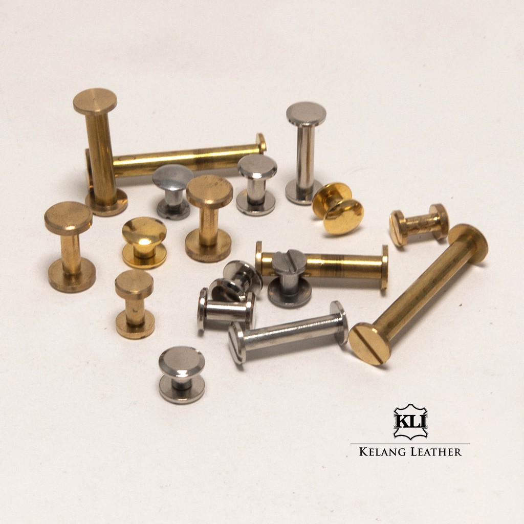 5PC Chicago Screw Skru Solid Brass/Yellow Steel Rod Stud Rivet Strap ...