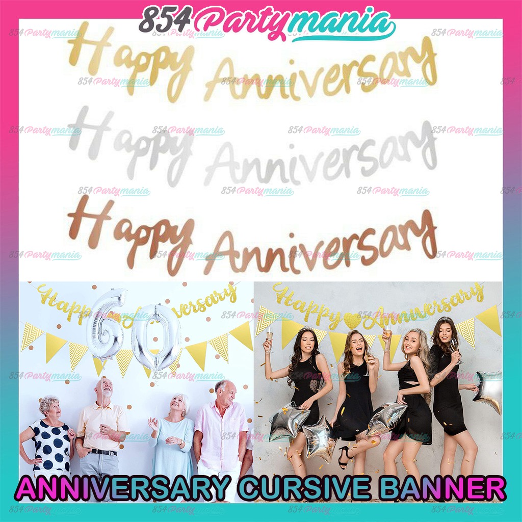 Happy Anniversary Cursive Banner Script bunting anniversary banner Gold ...