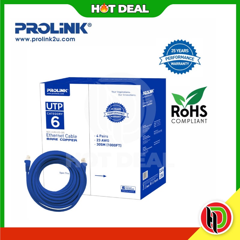Hotdeal Prolink Cat6 100/1000Mbps Bare Copper AWG23 Gigabit Network ...