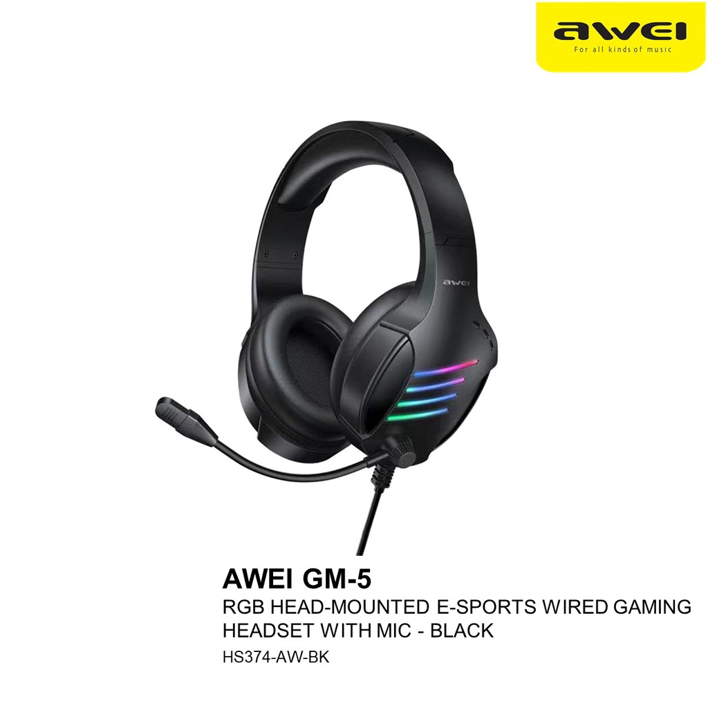 AWEI GM-5 RGB HEAD-MOUNTED E-SPORTS WIRED GAMING HEADSET WITH MIC ...
