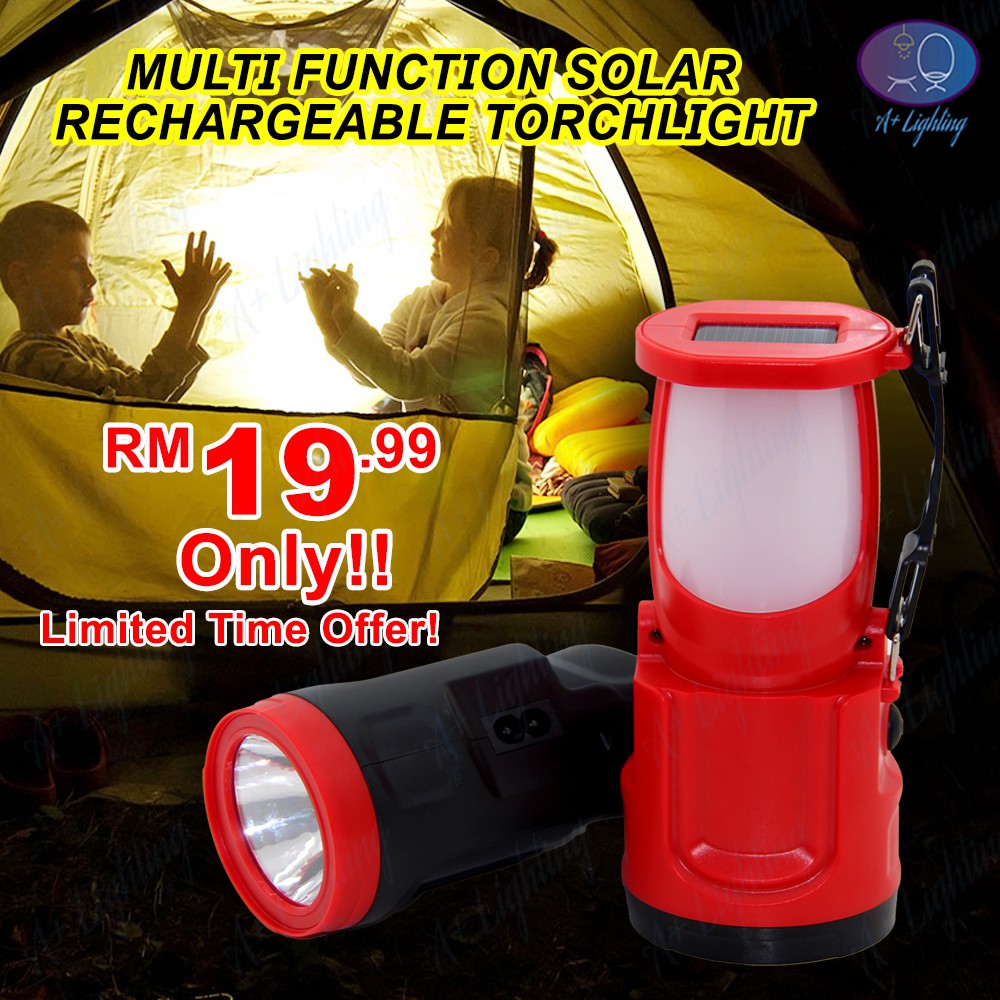 1W 2W SOLAR RECHARGEABLE TORCHLIGHT LED DUO CAMPING FLASHLIGHT SECURITY ...