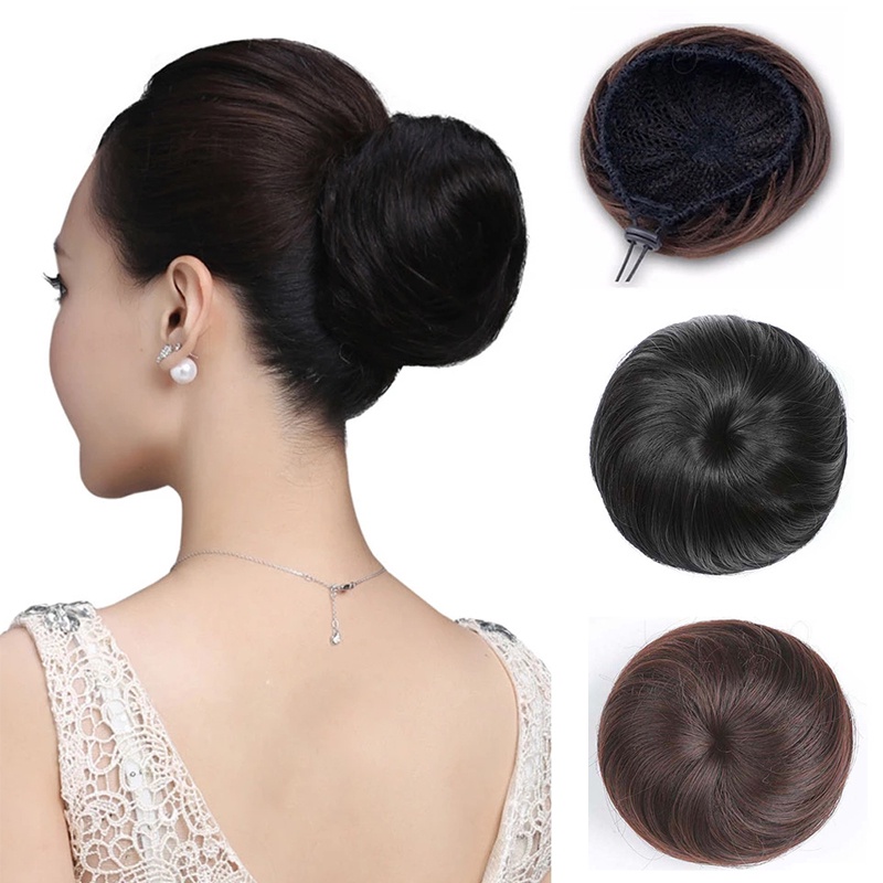 Girl Solid Color Donut Drawstring Bun Hair Bag Wig Sweet Cute Noble ...