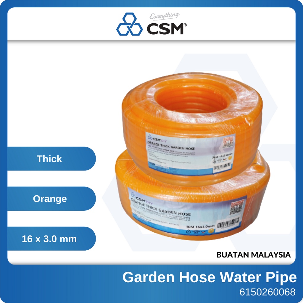 CSM 10 Meter / 30 Meter ORANGE GARDEN HOSE/ 16MM HOSE/ WATER PIPE/ GETAH PAIP | Shopee Malaysia