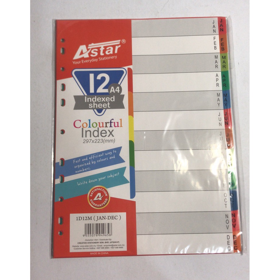 ASTAR A4 COLOURFUL High quality PP INDEX DIVIDER ID05C/ID10C/ID12C ...
