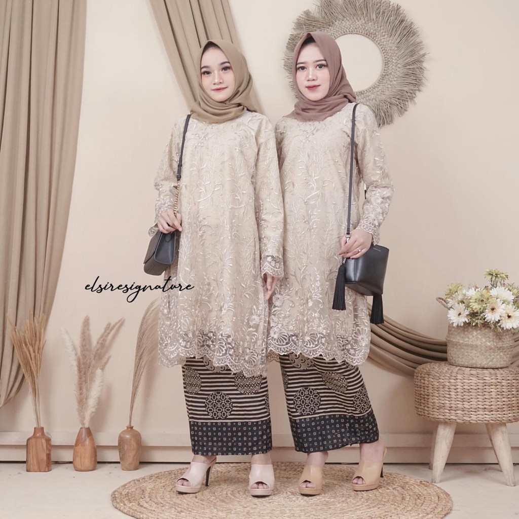 (Ready Jumbo) Raya Tule Pearl Tunic Brocade Tulle set kebaya Tunic ...
