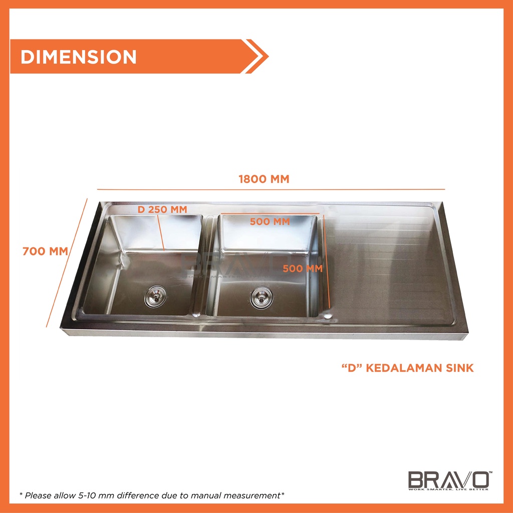 BRAVO Kitchen Sink Sinki Dapur Stainless Steel Kitchen Table with Rack ...