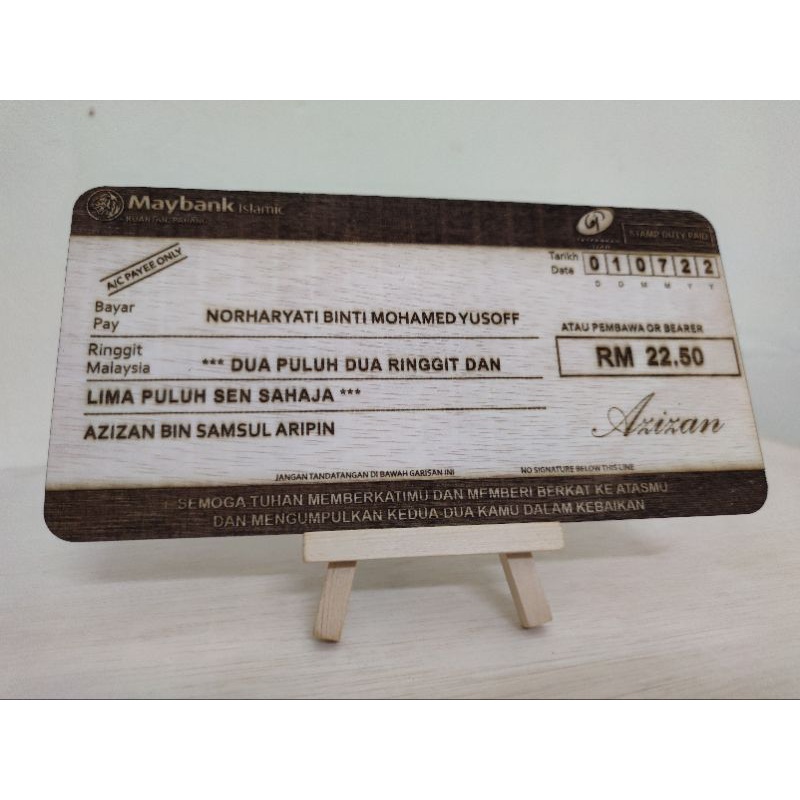 Custom Cheque Kawin/Nikah ( laser engraver on wood ) | Shopee Malaysia