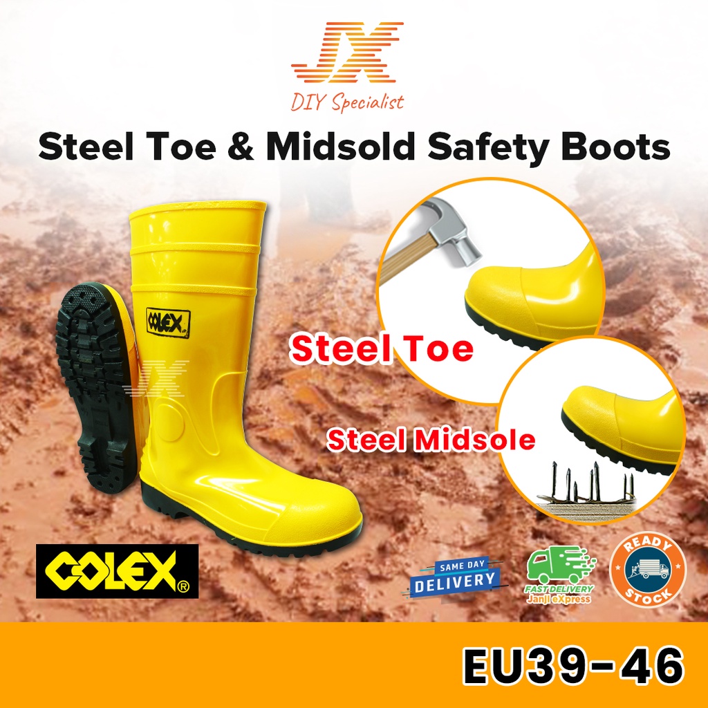 Colex Steel Toe Cap Safety Rubber Boot Safety Shoe Kasut Getah Kuning ...
