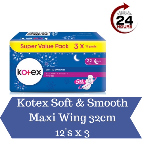 Kotex Soft & Smooth Maxi Wing (32cm 12's x 3, 24cm 16's x 3) (Sanitary Pad) | Shopee Malaysia