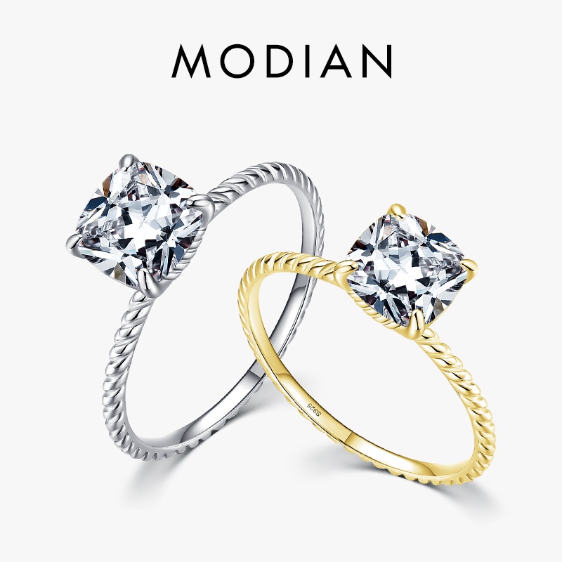 Modian High Quality 925 Sterling Silver Wedding Ring Luxury Square Cushion Cut CZ Finger Rings ...