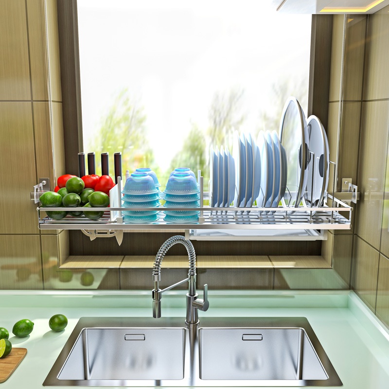 Perforation-Free Kitchen Shelf Wall-Mounted Dishes Dish Drain Storage ...