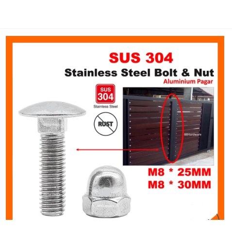 SUS 304 M8 Bolt and Nut stainless steel Aluminium gate panel gate pagar ...