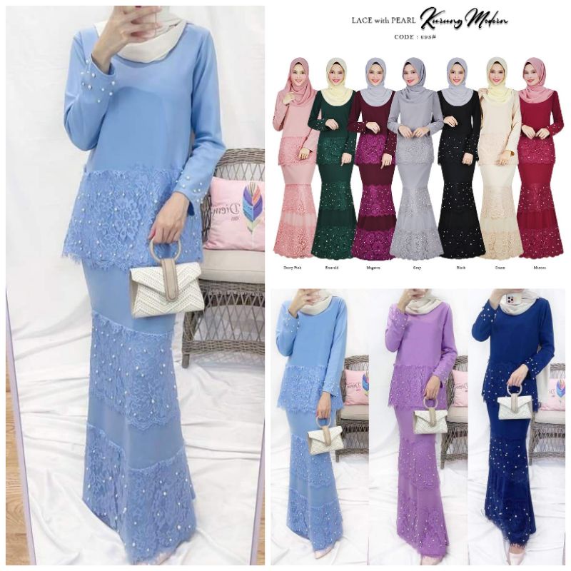 Baju kurung lace pearl 693! Mini kurung! set ibu anak, baju kurung lace with pearl # kurung ...