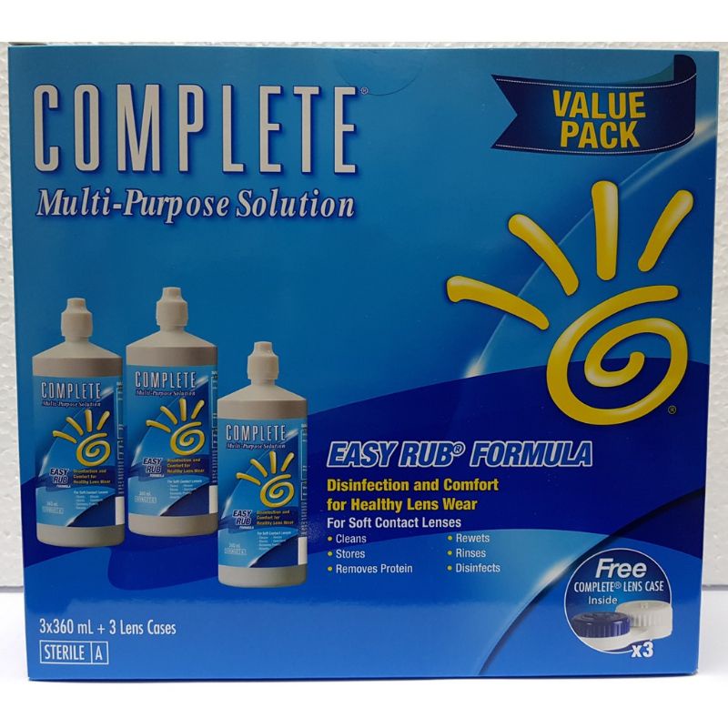 Complete Multi-Purpose Easy Rub Solution 360ml x 3 with free lens case ...