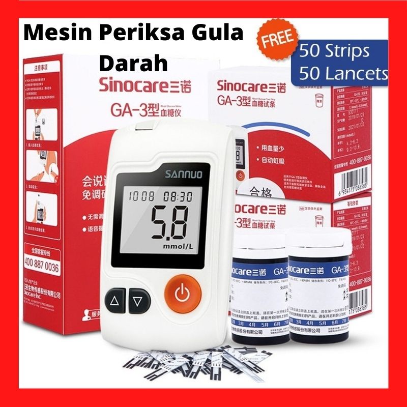 FULL SET Mesin Check Kencing Manis CF Glucometer 50 Test Strips 50 ...
