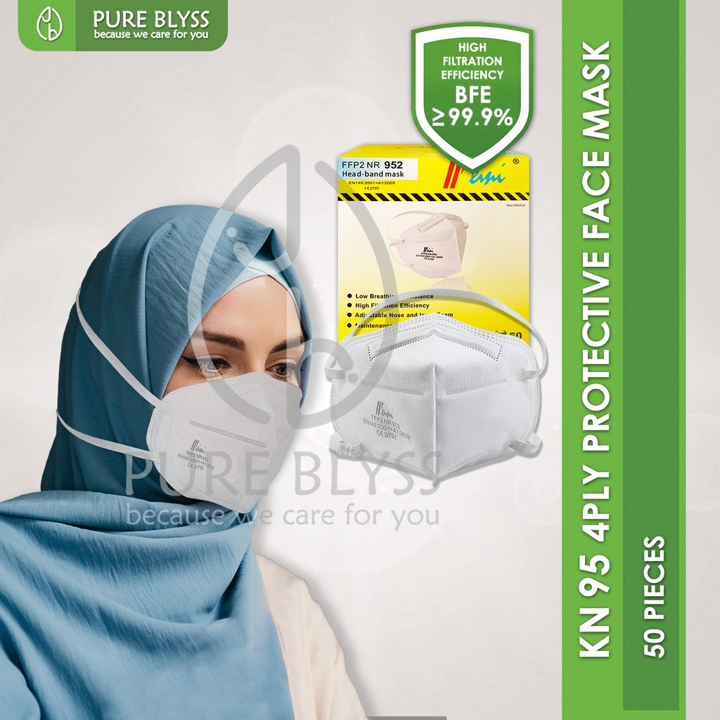 Pure Blyss KN95 Hijab Headloop 4 Ply Tight Protective Face Mask 50 pcs ...