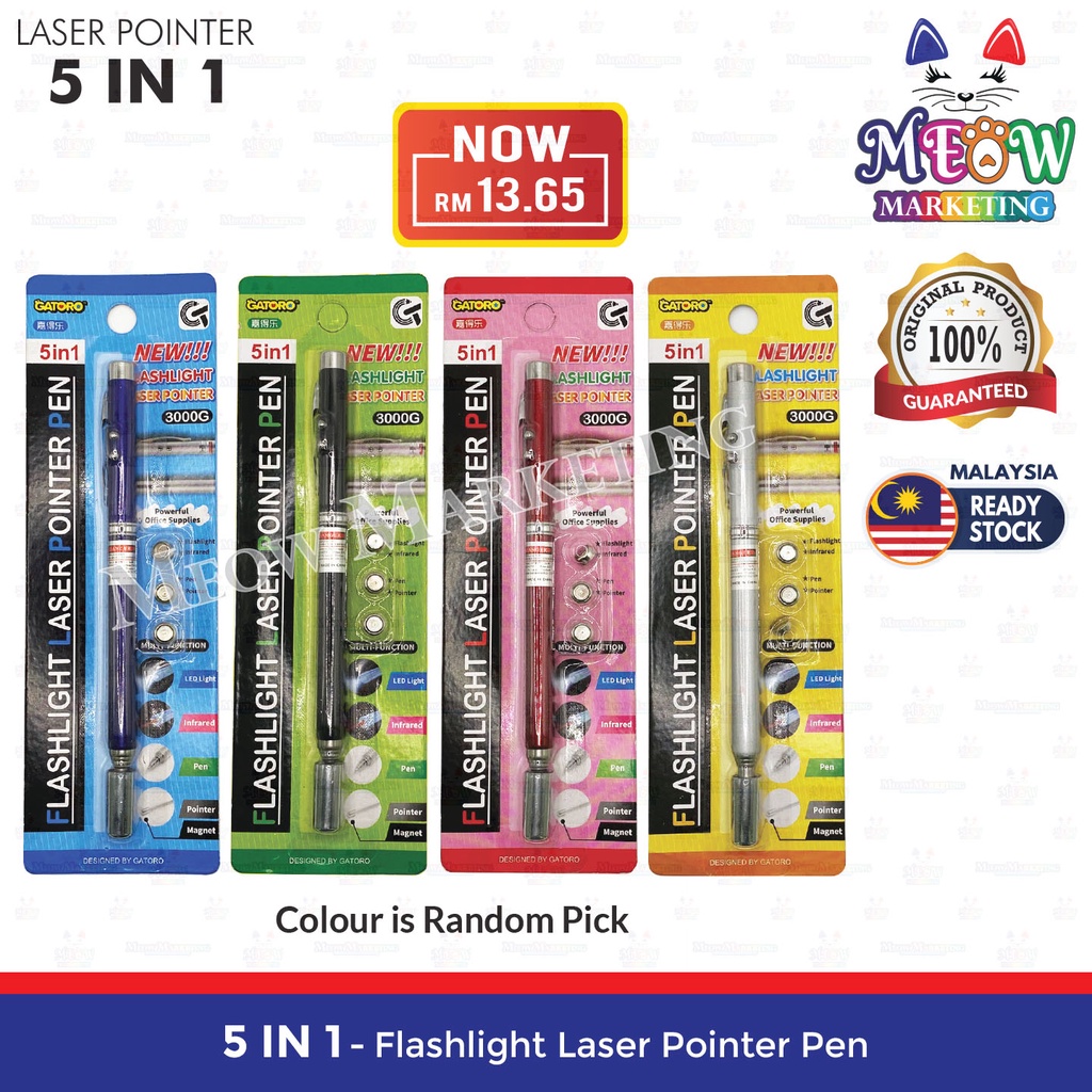 Laser Pointer Pen 5 In 1 Multi Purpose Flashlight With LED Light ...