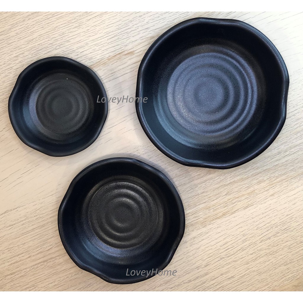 🔥Melamine Matt Black Floral Dish Plate Japanese Korean Food Dinner Bowl ...