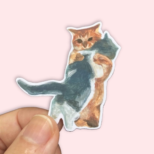 Hugging Cats Sticker, Cute Animals Aesthetic Sticker, Waterproof Matte ...