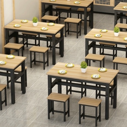 ️1 Table And 4 Chair Combination Dining Desk Set丨Rectangular Restaurant ...