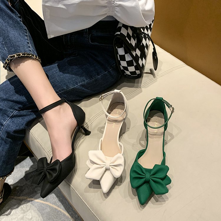 Small Size Mid-Heel Shoes Bowknot Strap Heel Hollow Stiletto | Shopee ...