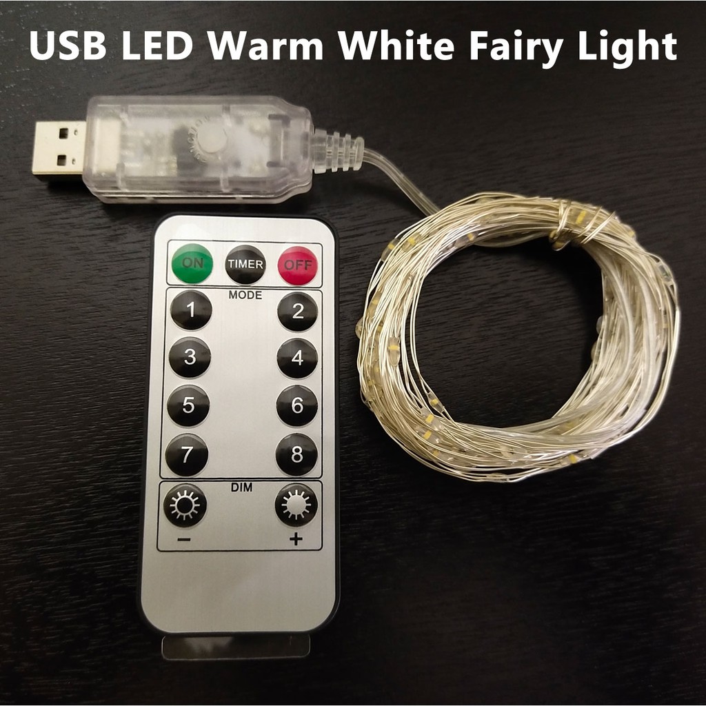 3M, 5M, 10M Warm White USB Powered LED Copper Wire String Fairy Light ...
