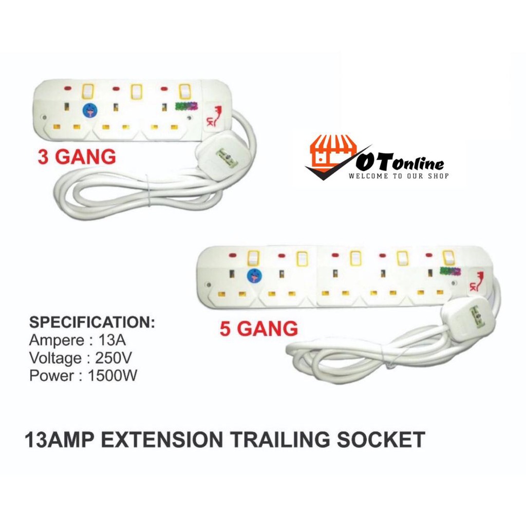 UK Trailing Socket Extension Extention 3/4/5 Gang(2/5m) | Shopee Malaysia