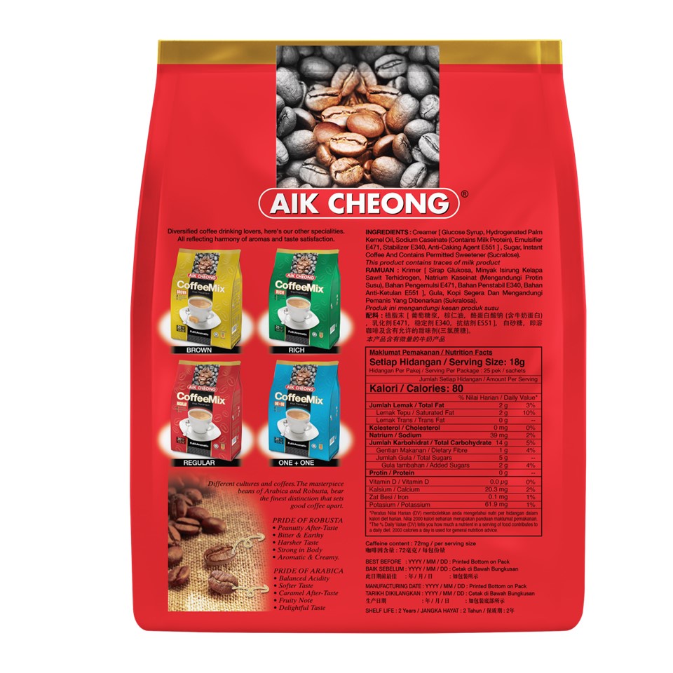 Aik Cheong 3 In 1 Coffee Mix Regular (25s x 18g) | Shopee Malaysia